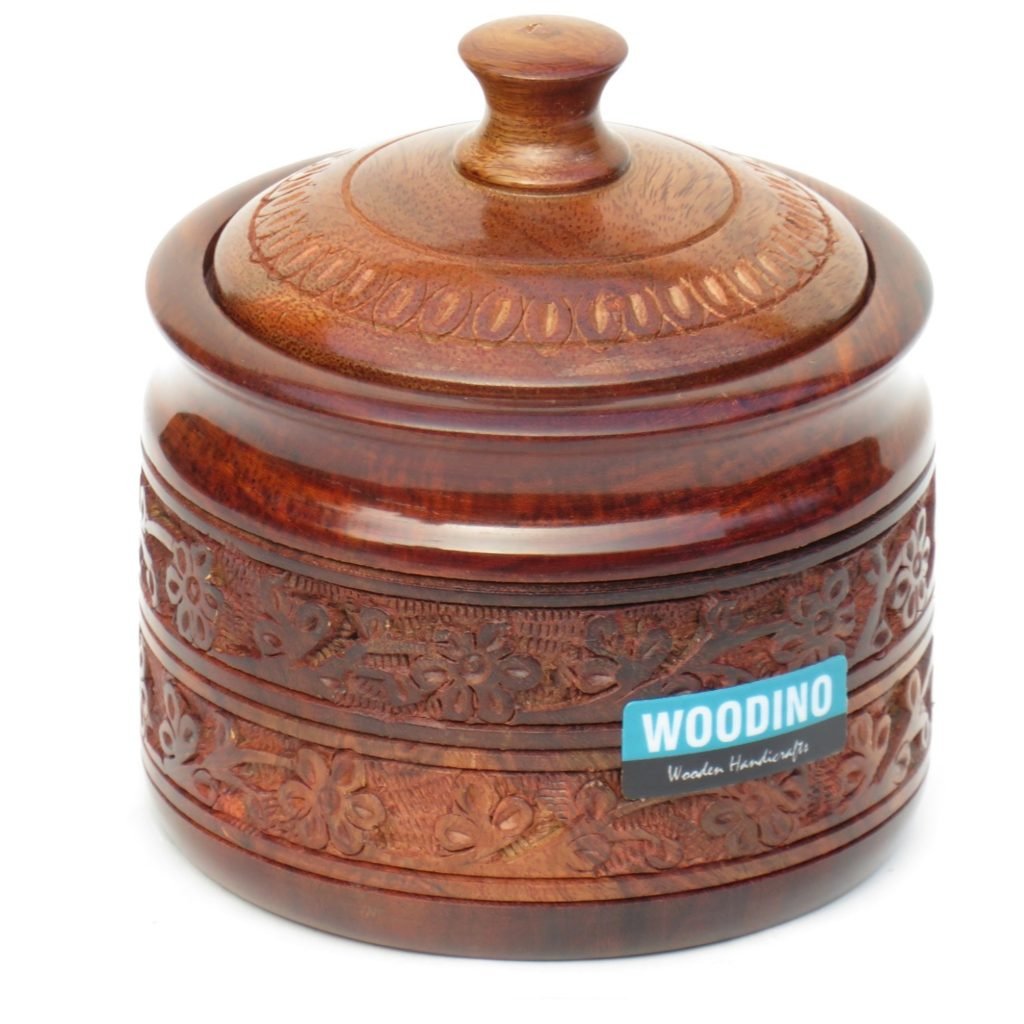 Wooden Spice Pickle Container Sheesham Wood Carving | Woodino