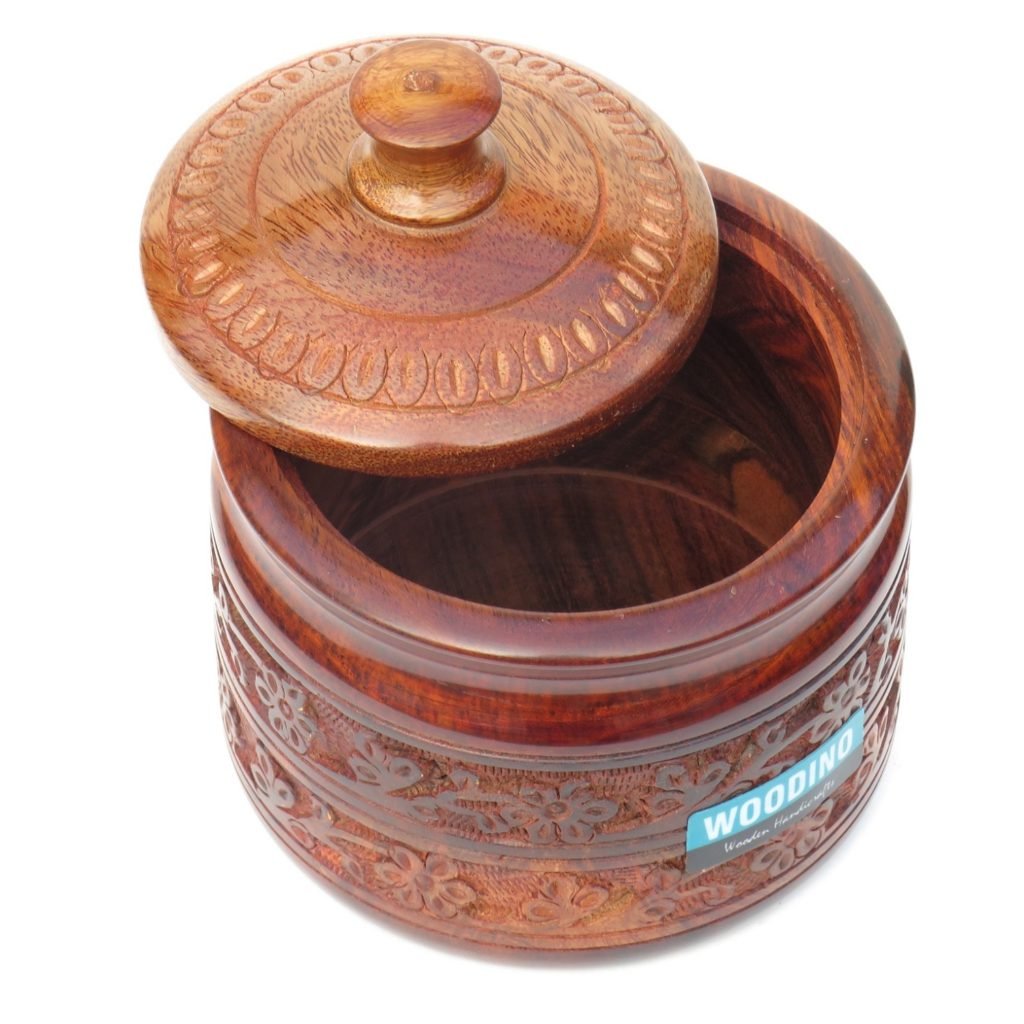 Wooden Spice Pickle Container Sheesham Wood Carving
