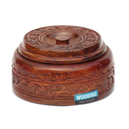 Wooden Hand Carved Sheesham Wood Container 4 Compartments For Dryfruits ...