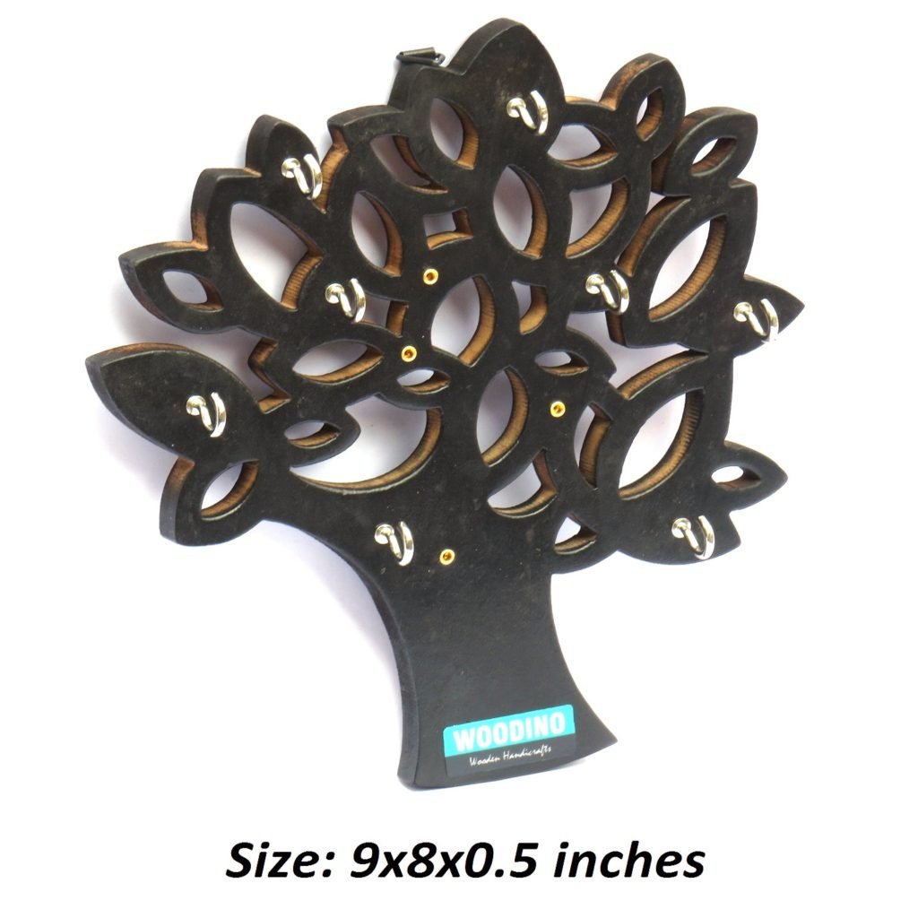 Wooden MDF Tree Key Holder 8 Hooks (Black)